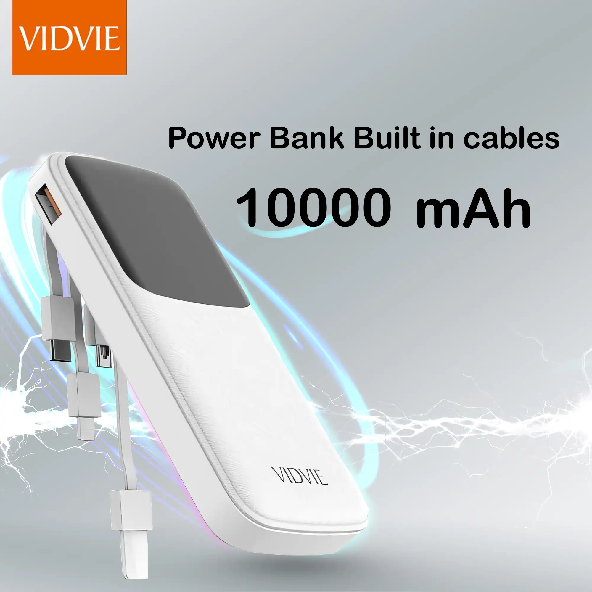 باور بانك Vidvie فيدفي 10000 مللي أمبير مع 4 كابلات مدمجة